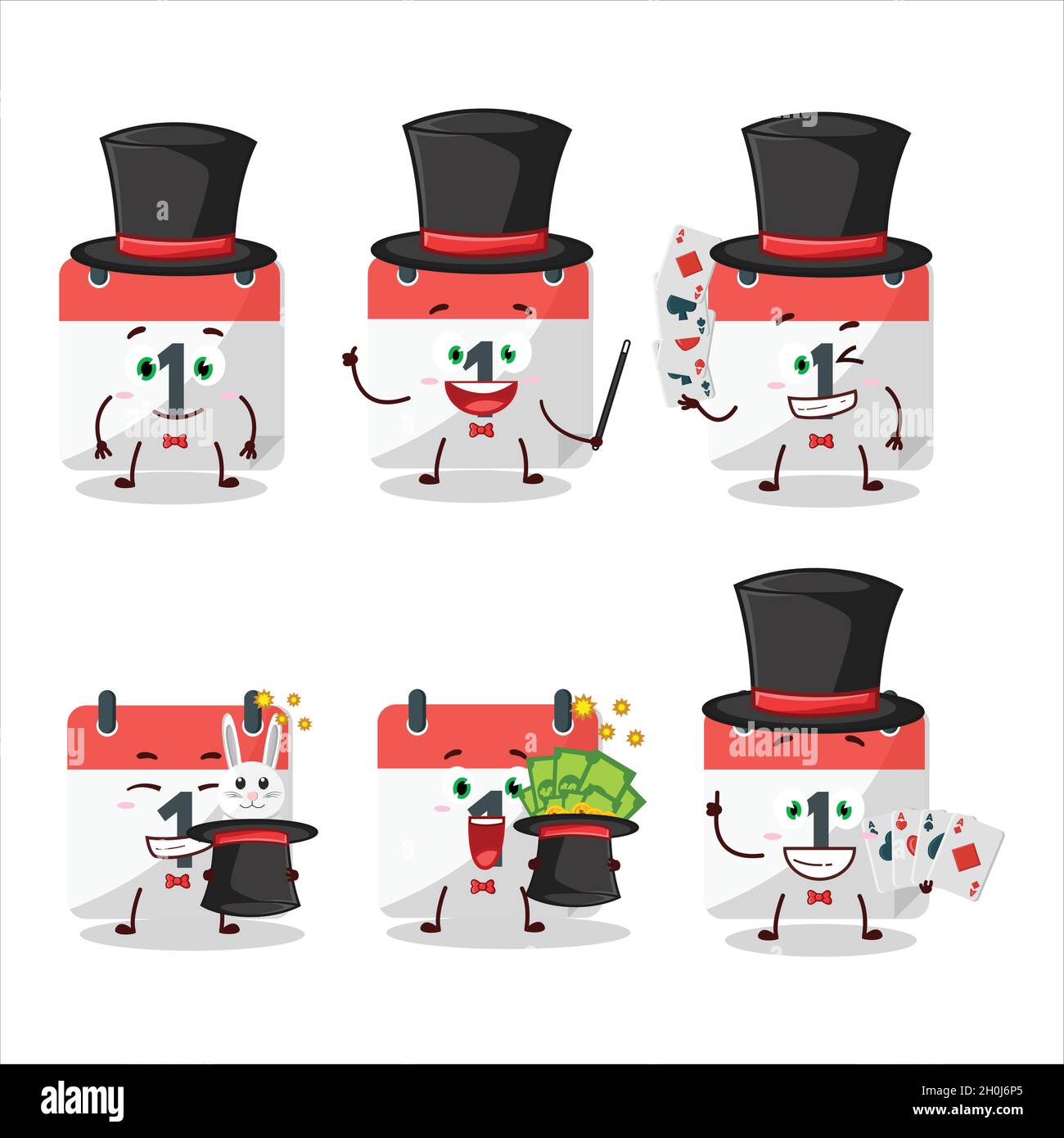 A 1st calendar Magician cartoon character perform on a stage. Vector ...