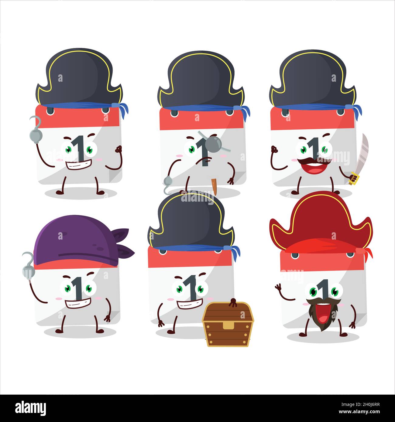 Cartoon character of 1st calendar with various pirates emoticons ...