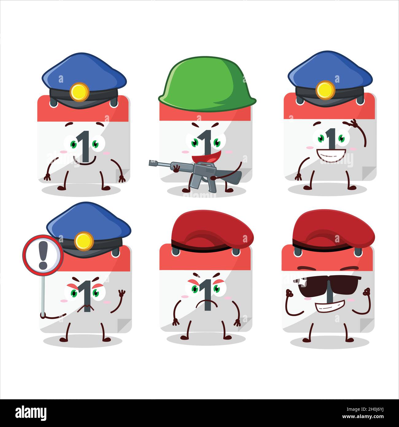 A dedicated Police officer of 1st calendar mascot design style. Vector ...