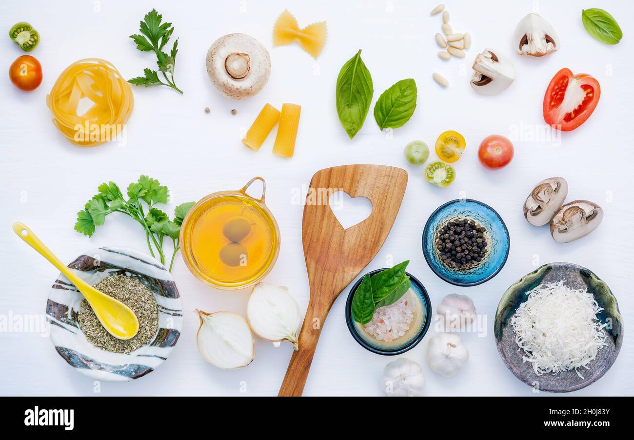 Various vegetable and ingredients for cooking pasta menu sweet basil ...