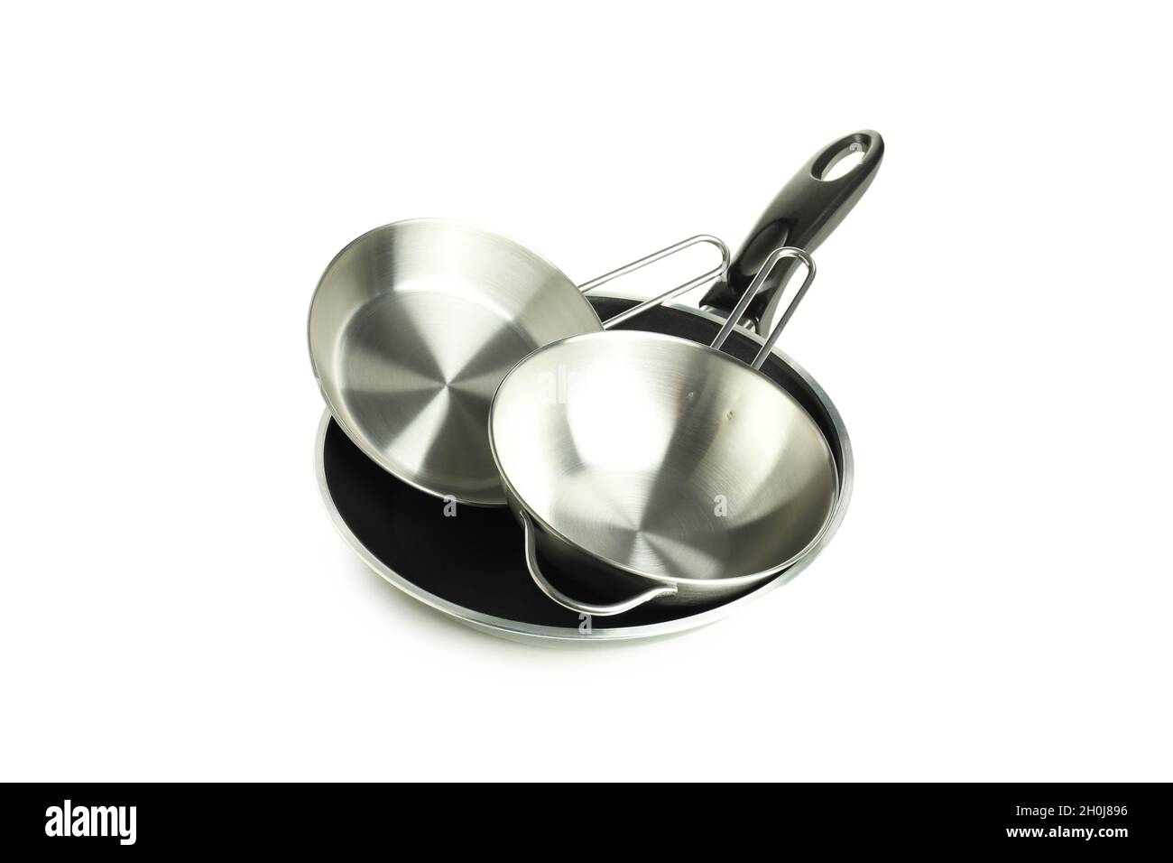 Pan with bowls isolated on white background Stock Photo - Alamy