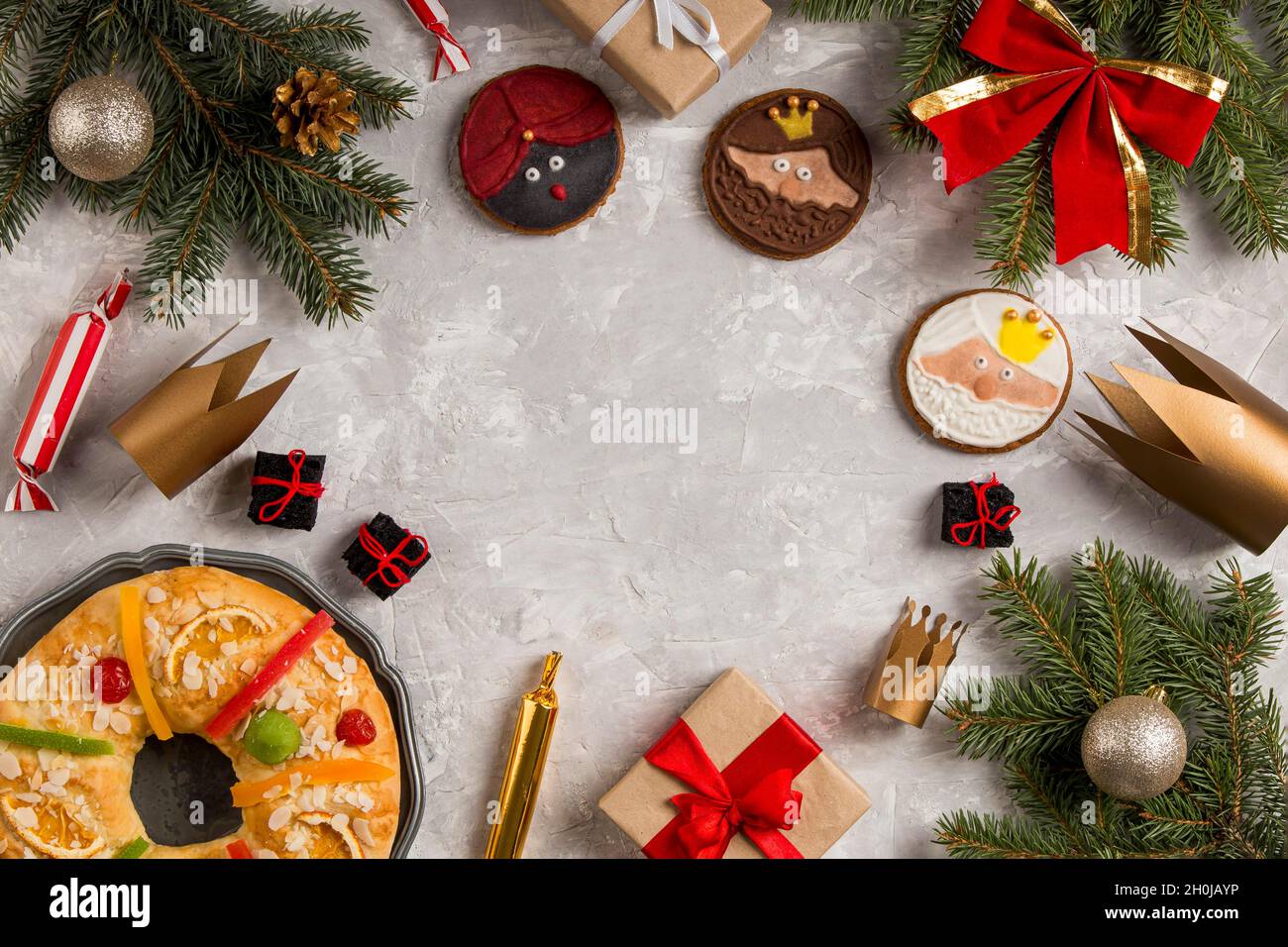 Spanish epiphany cake roscon de reyes white copy space background Stock ...