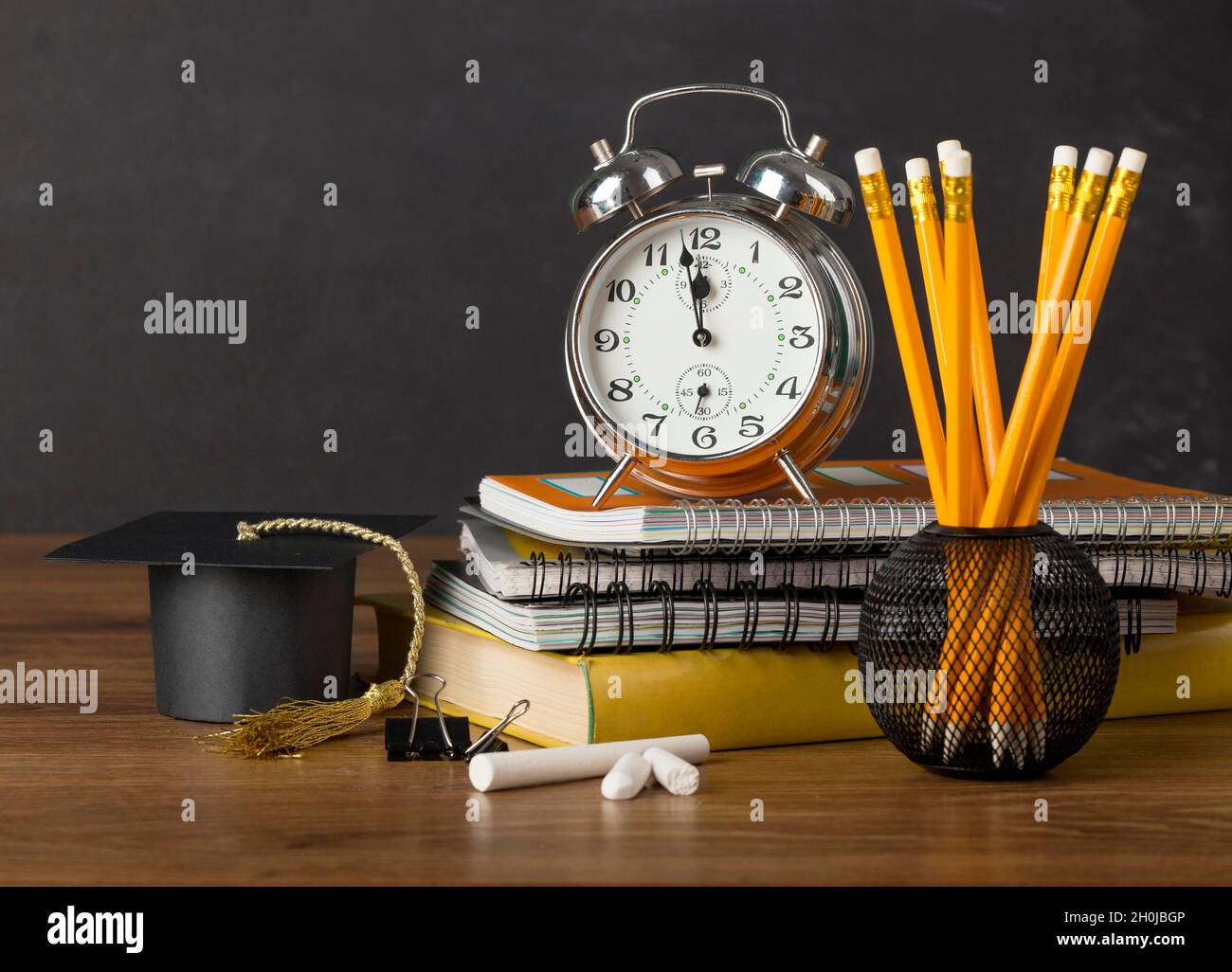 Front view educational objects arrangement Stock Photo - Alamy