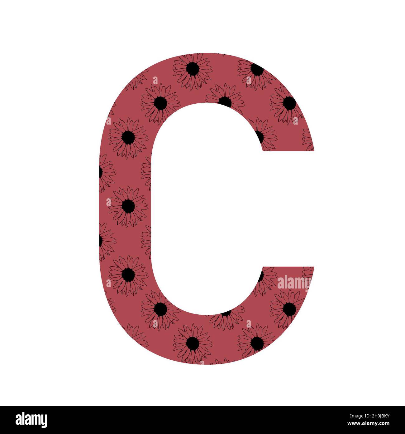 Letter C of the alphabet made with a pattern of sunflowers with a dark ...