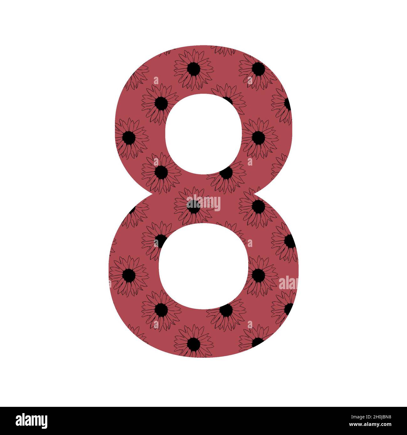 number 8 of the alphabet made with a pattern of sunflowers with a dark ...