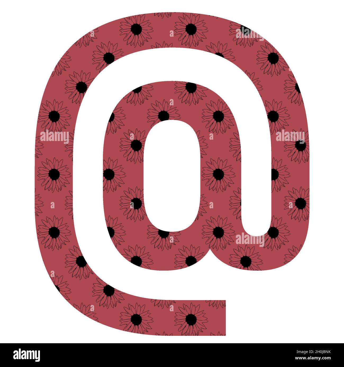 at sign, mail sign of the alphabet made with a pattern of sunflowers ...