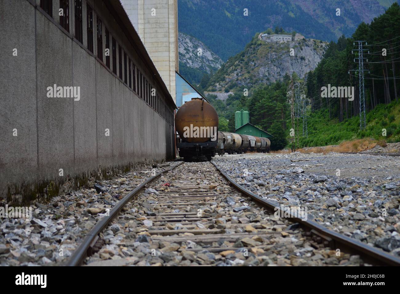 Large approaching industrial train on the tracks Stock Photo - Alamy