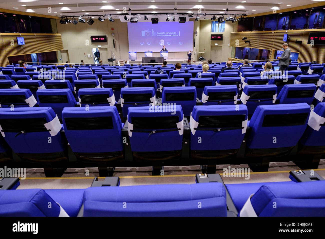 Belgium, Brussels, July 1, 2021: press room of the Berlaymont ...