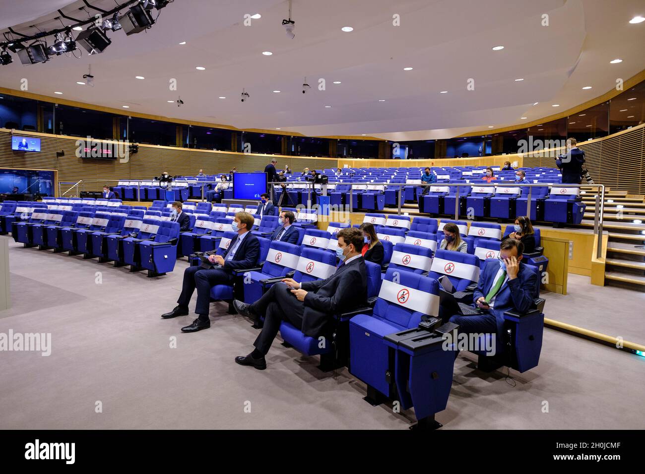 Belgium, Brussels, July 1, 2021: press room of the Berlaymont ...