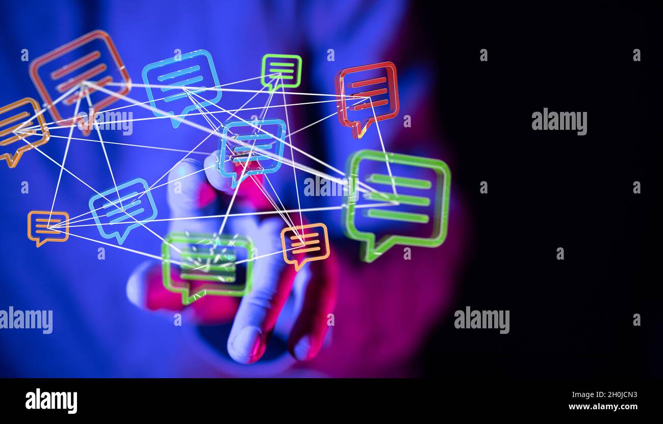 3D rendering of a man pointing at floating email icons - Concept of ...