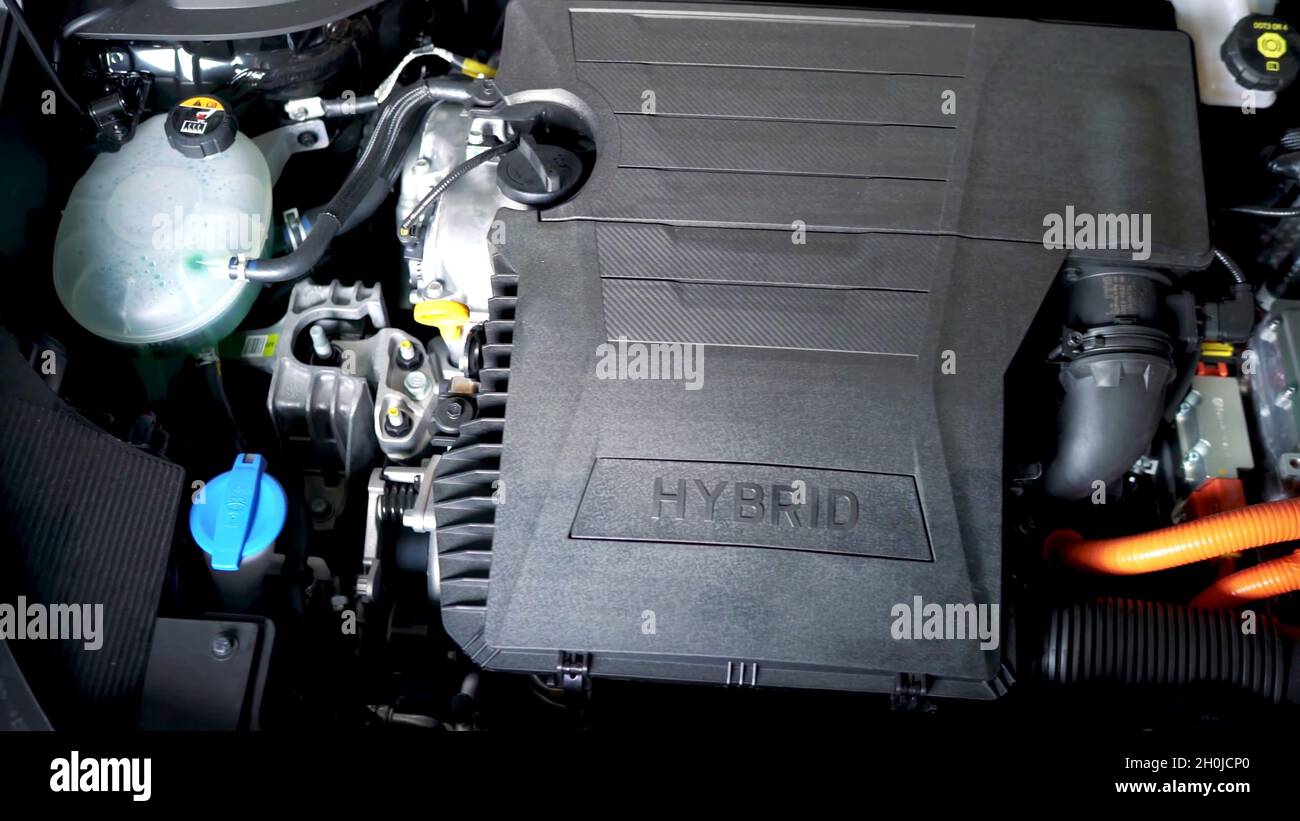 Close-up of a hybrid engine, of a plug-in hybrid car Stock Photo - Alamy