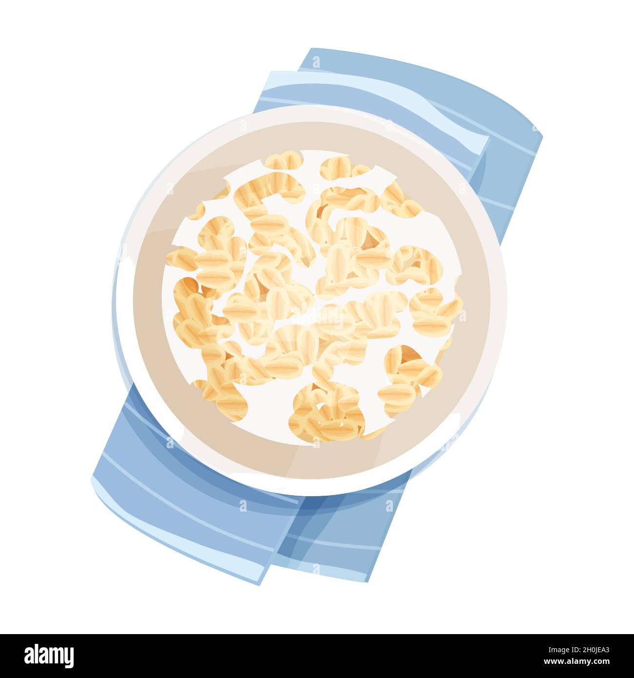 Oatmeal porridge in bowl with milk, plate top view in cartoon style ...