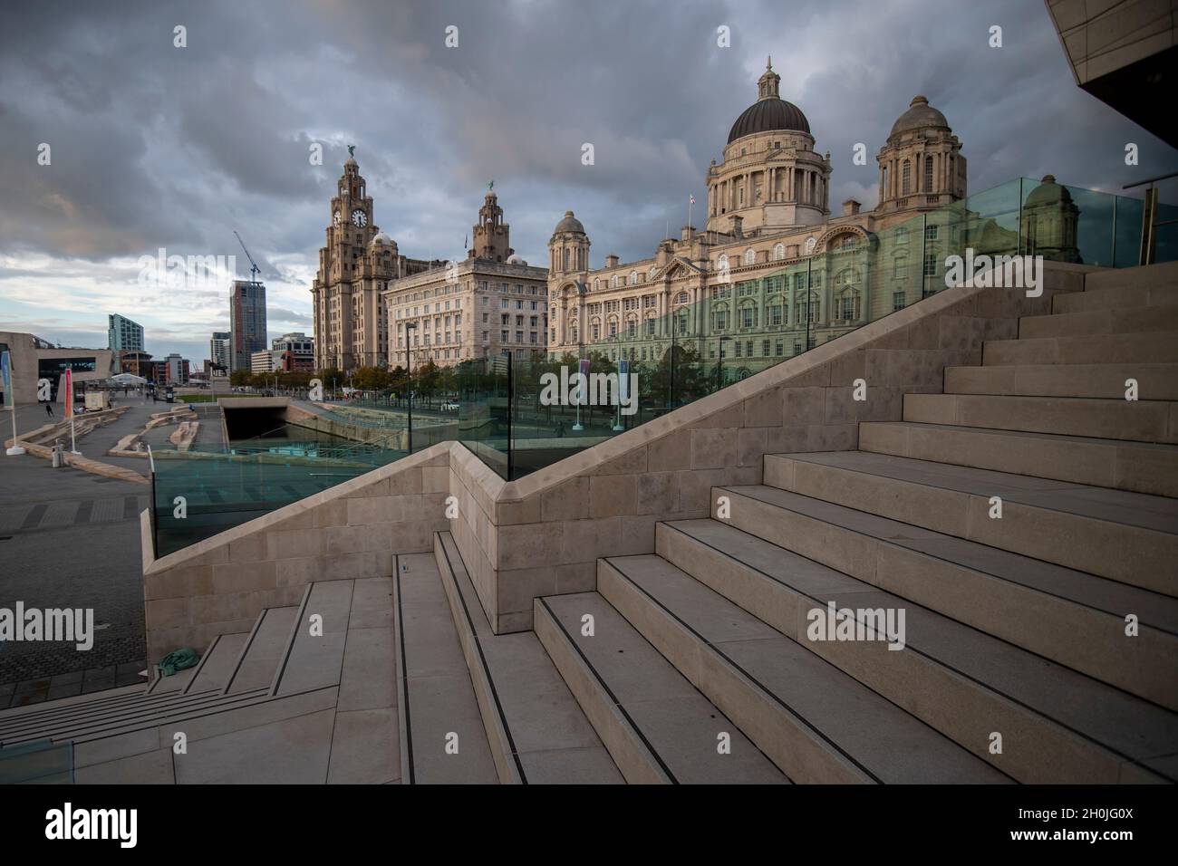General view of the Three Grace’s, the Royal Liver Building, the Cunard ...