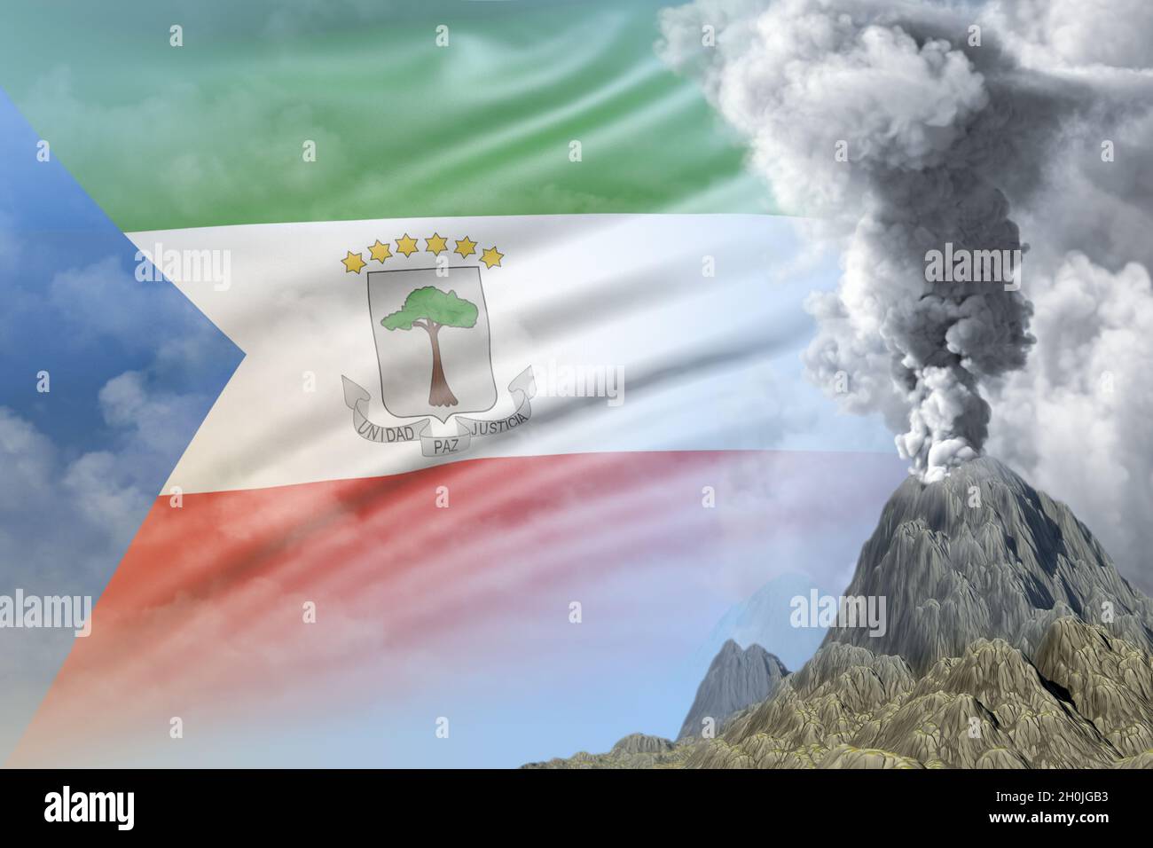 volcano blast eruption at day time with white smoke on Equatorial ...