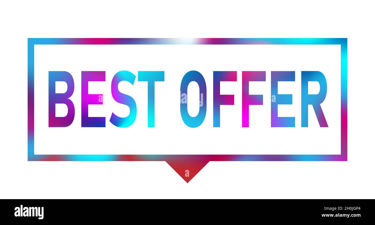 red, blue and yellow tag best offer sign on white Stock Photo - Alamy