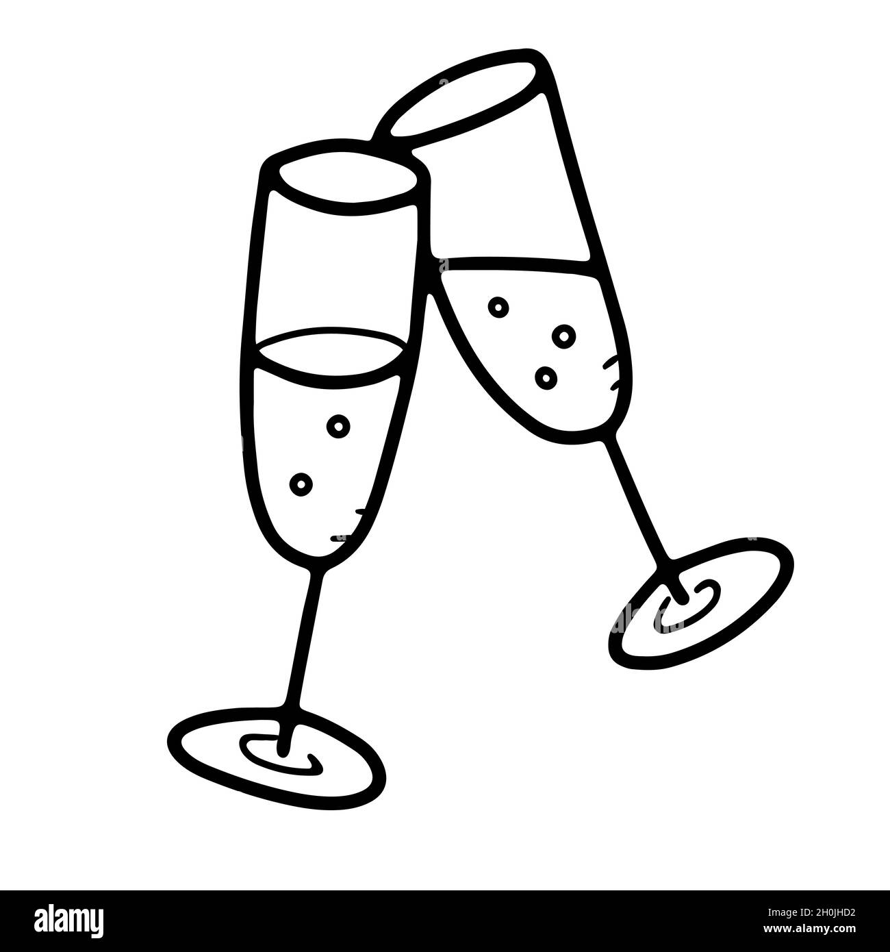Two Clinking Festive Doodle Style Champagne Glasses Stock Vector Image ...