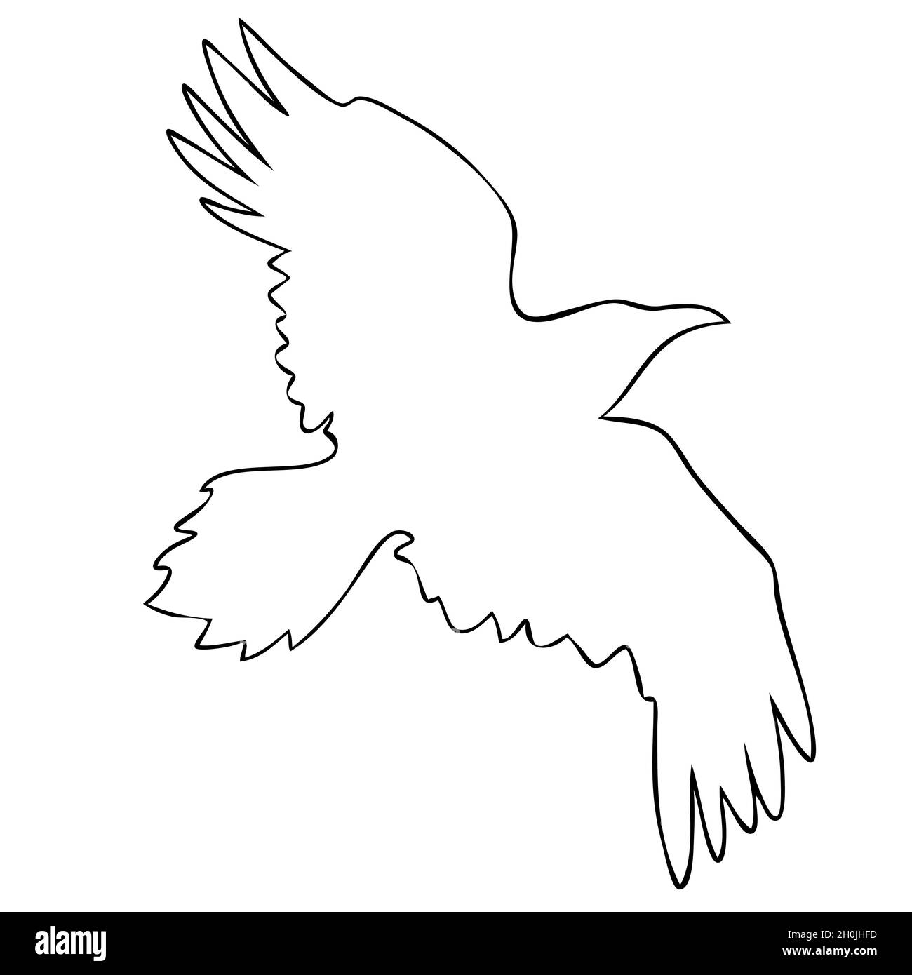 Realistic raven vector silhouette for icon. Hand drawn style Stock ...
