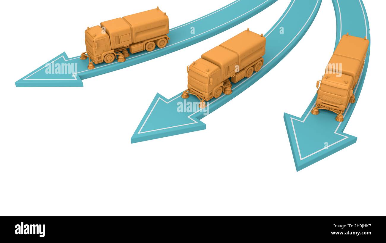 orange sweepers move in different directions arrows. 3d rendering Stock ...