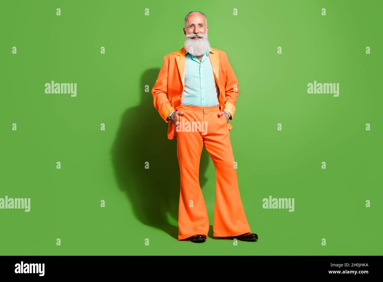 Full length body size view of attractive elegant cheerful grey-haired ...