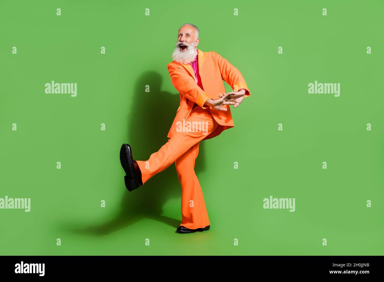 Full length body size view of attractive funny cheerful man dancing ...