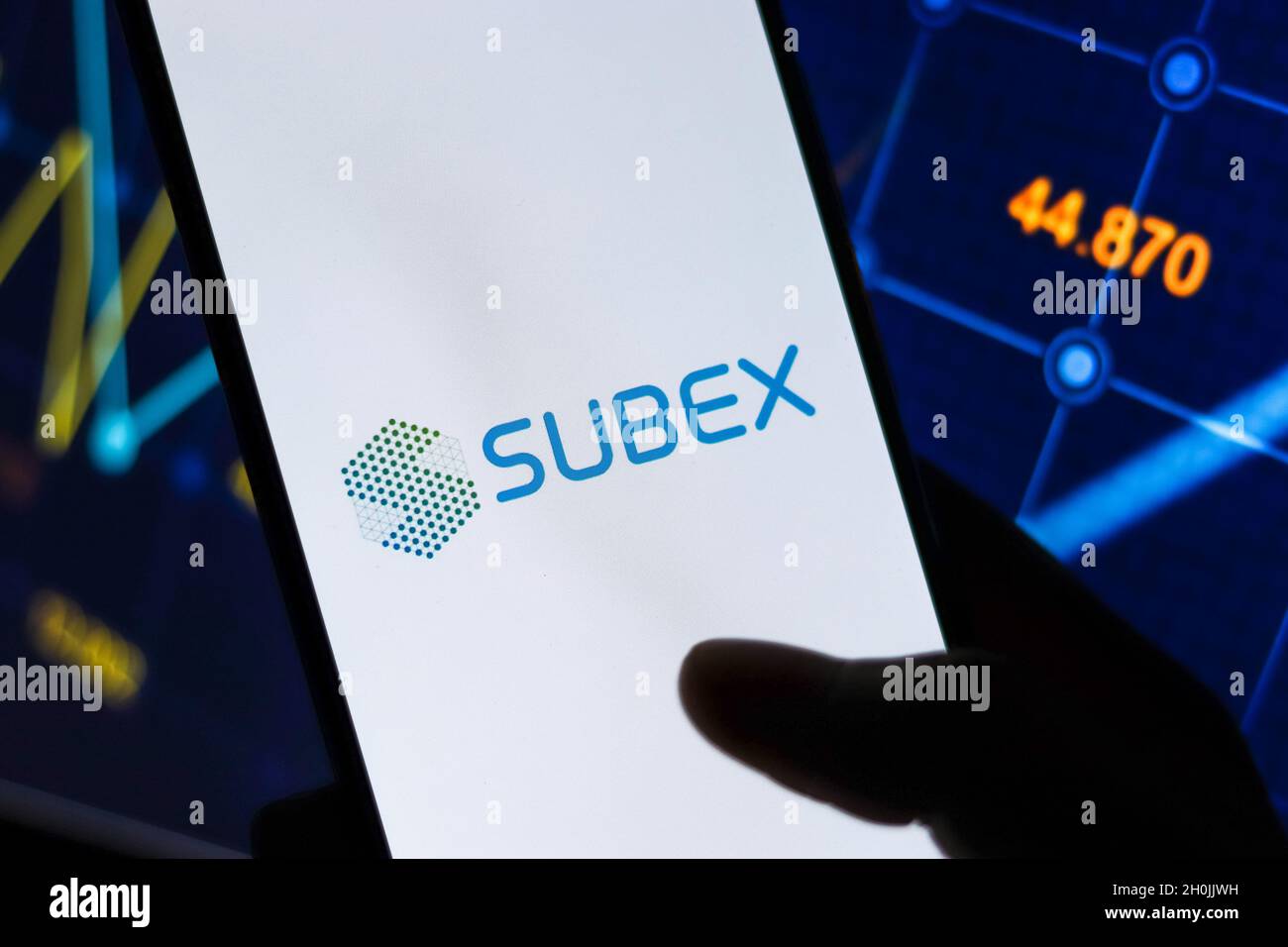 West Bangal, India - October 09, 2021 : Subex logo on phone screen ...