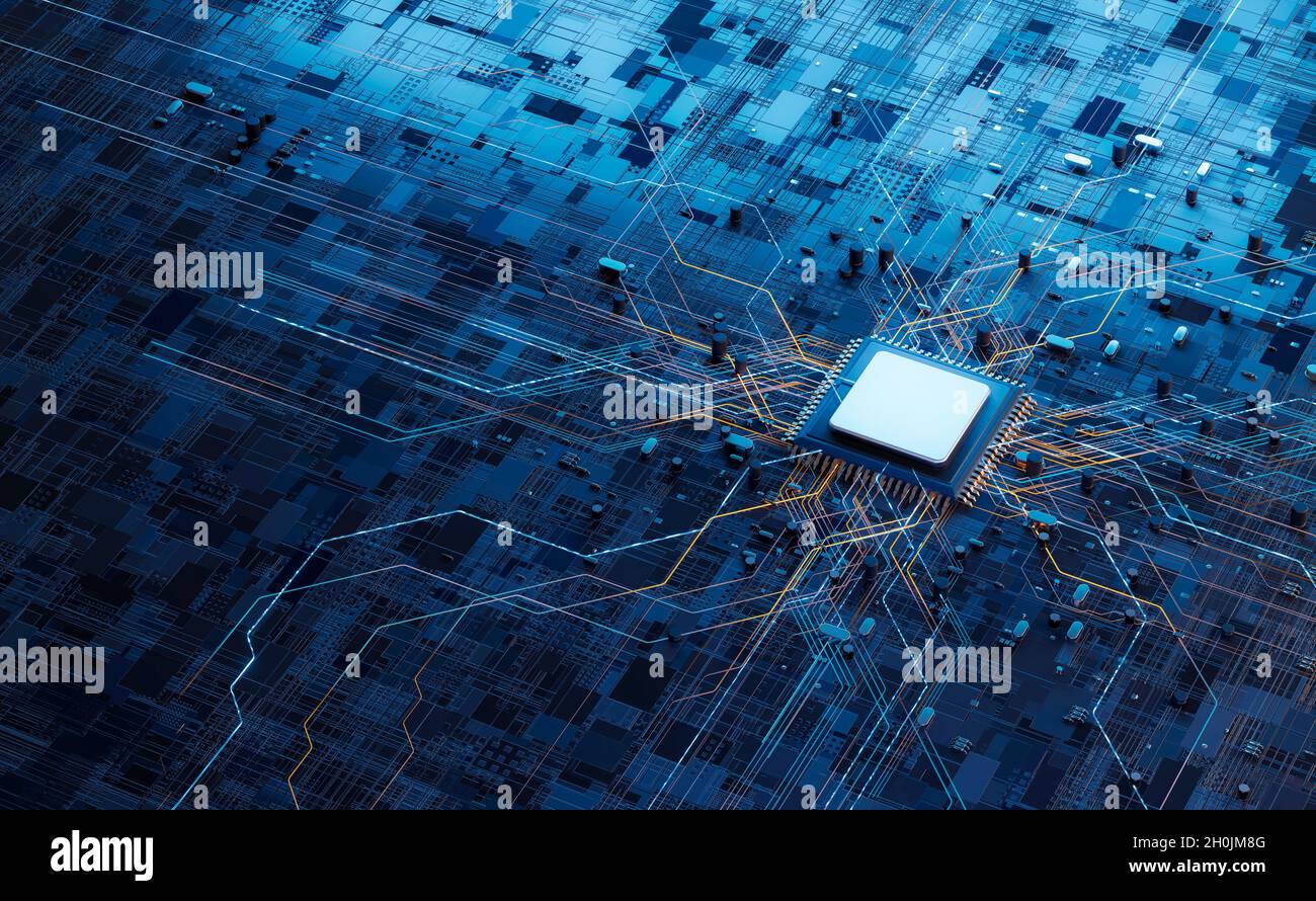 3d illustration Technology Smart motherboard chip creative map Stock ...