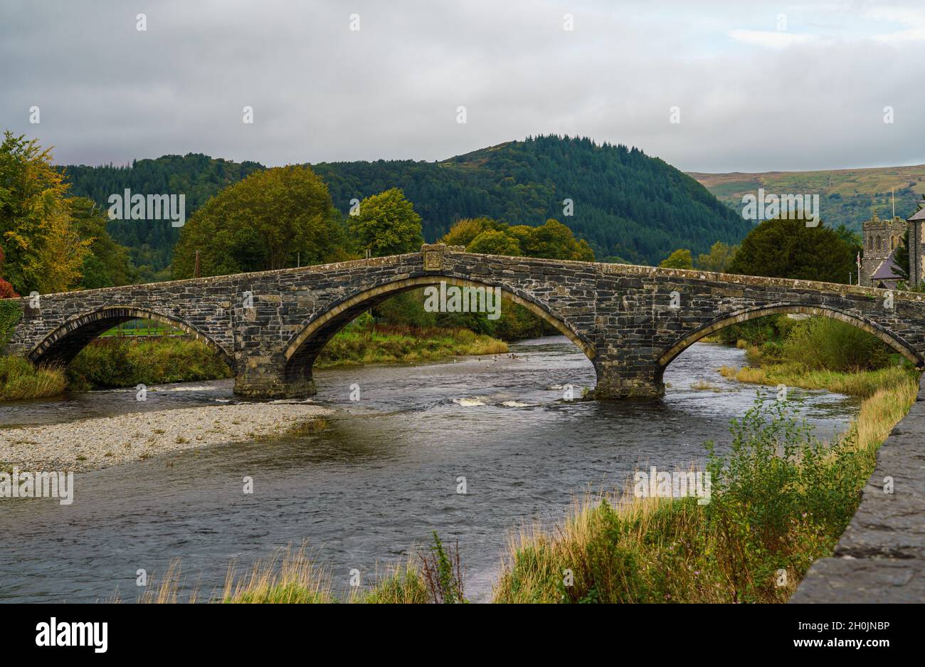 the 3-span pont fawr (Great bridge, Llanrwst Bridge) over the river ...