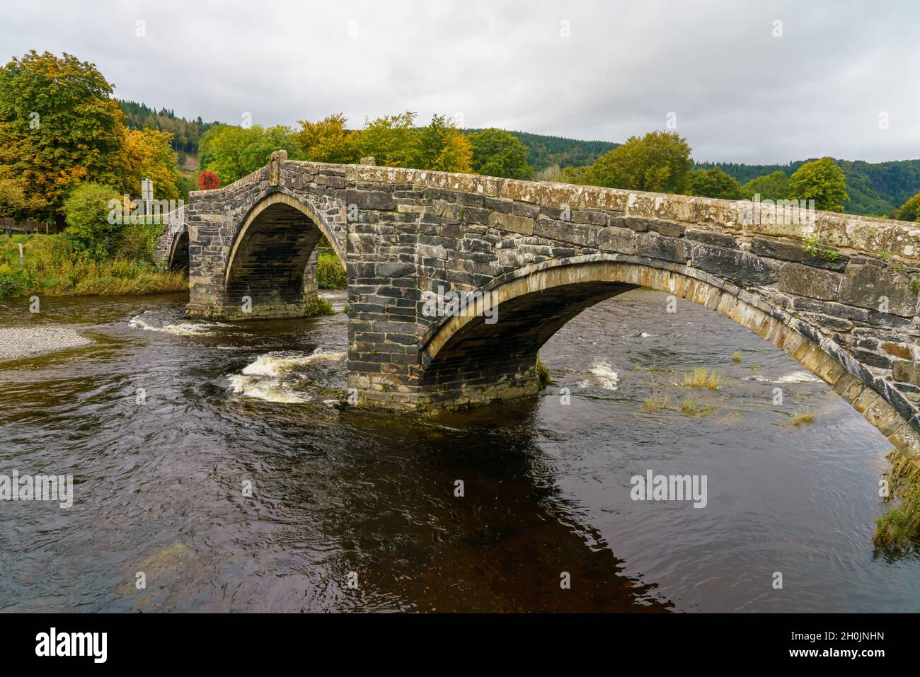 the 3-span pont fawr (Great bridge, Llanrwst Bridge) over the river ...