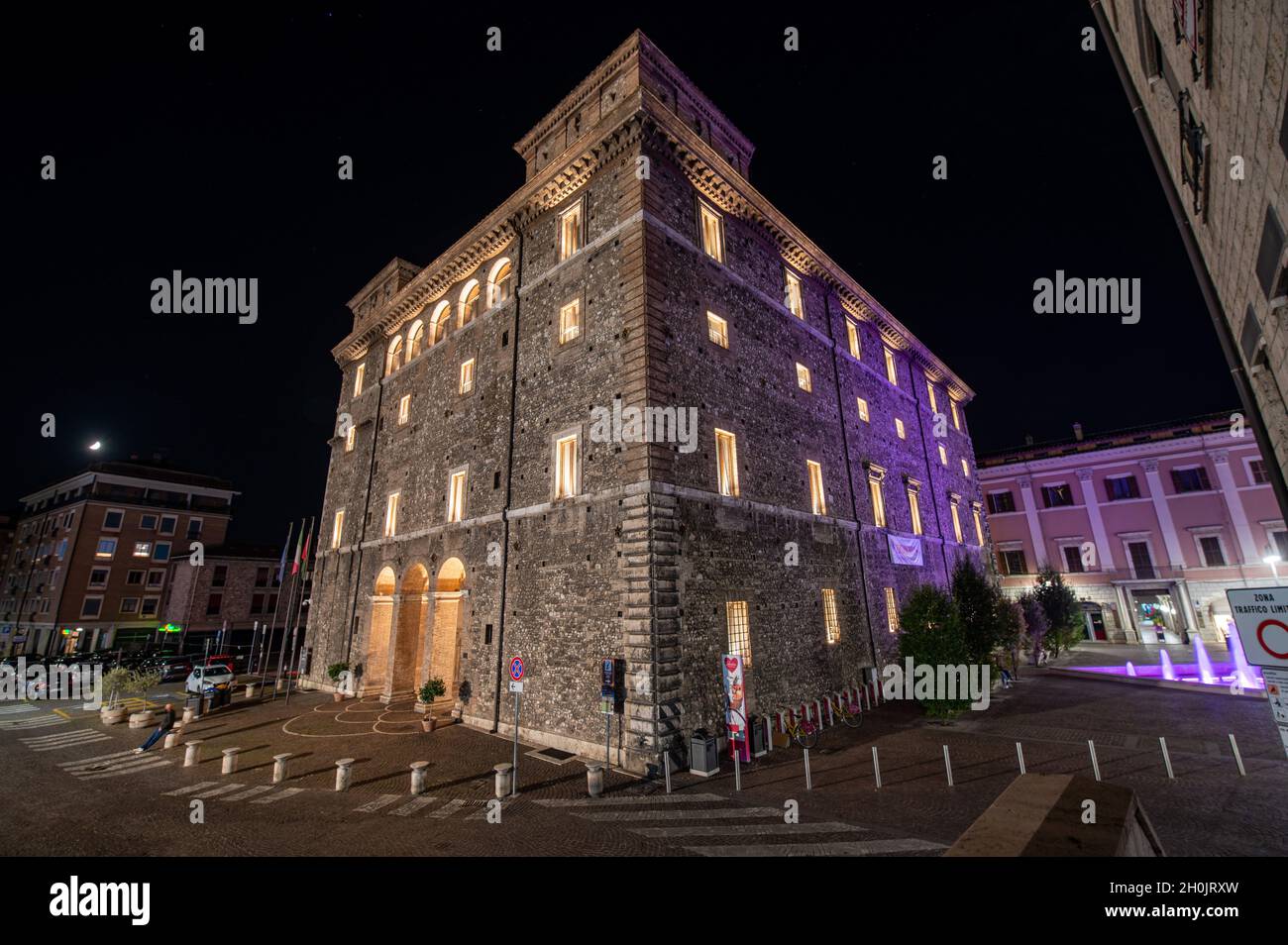 terni,italy october 12 2021:municipality of Terni at night with its ...