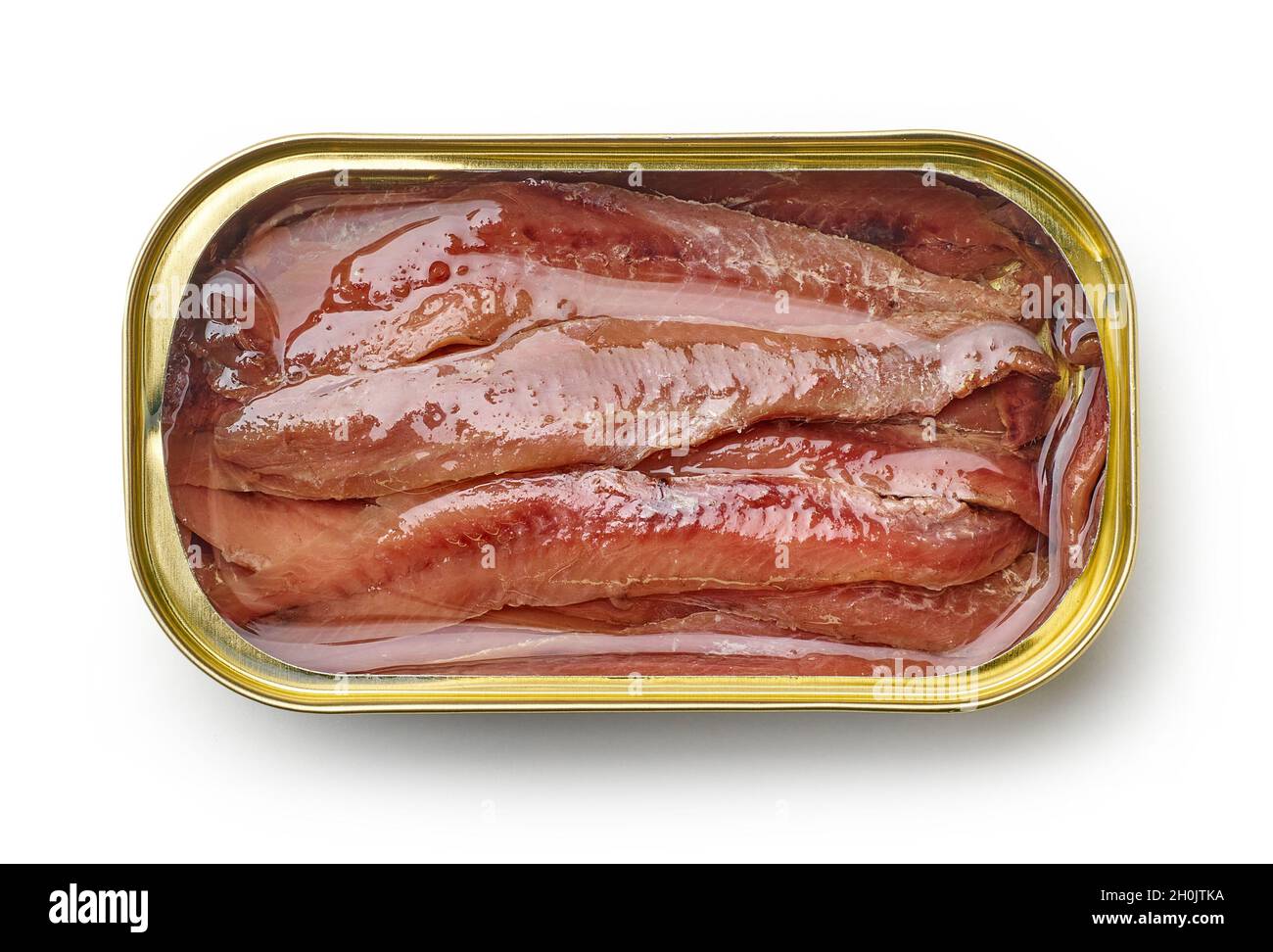 canned anchovy fillets isolated on white background, top view Stock ...