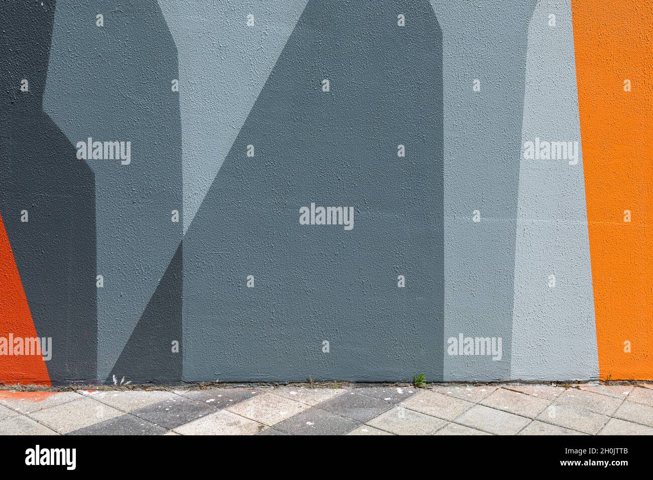 urban scene with empty street and colorful geometrical wall Stock Photo ...