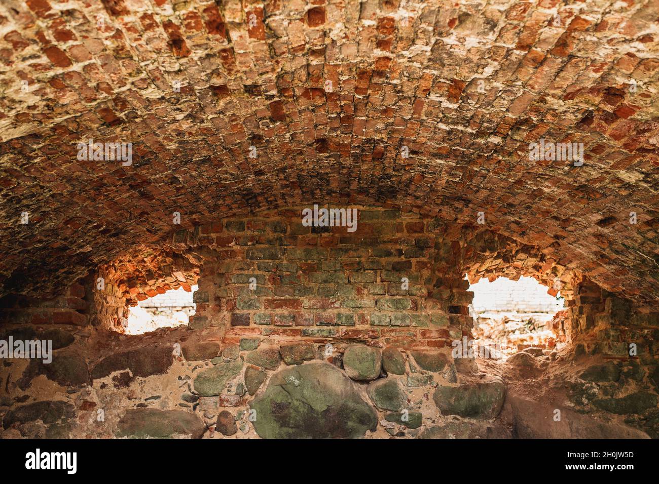 Archaeological site - ruins of a medieval brick building with arched ...