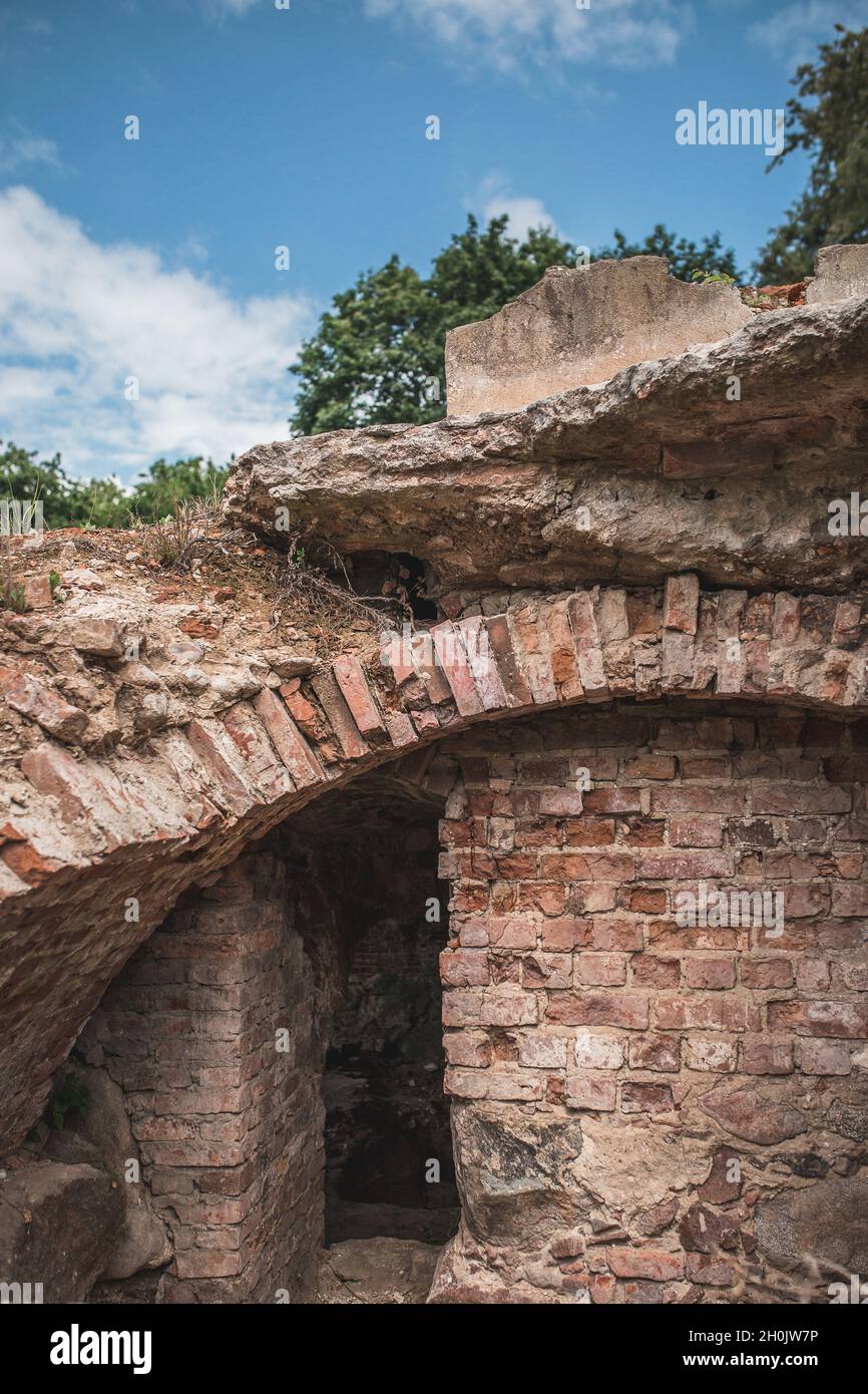 Archaeological site - ruins of a medieval brick building with arched ...