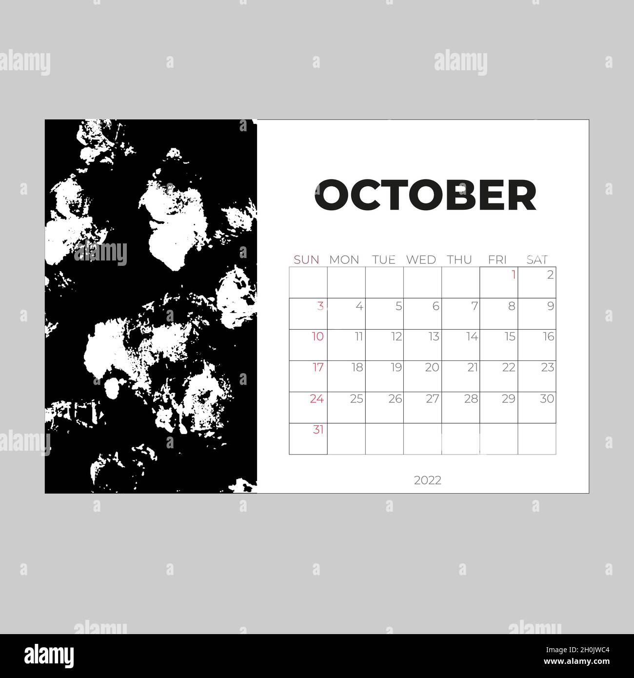 Design template for the calendar for 2022, October Stock Vector Image ...