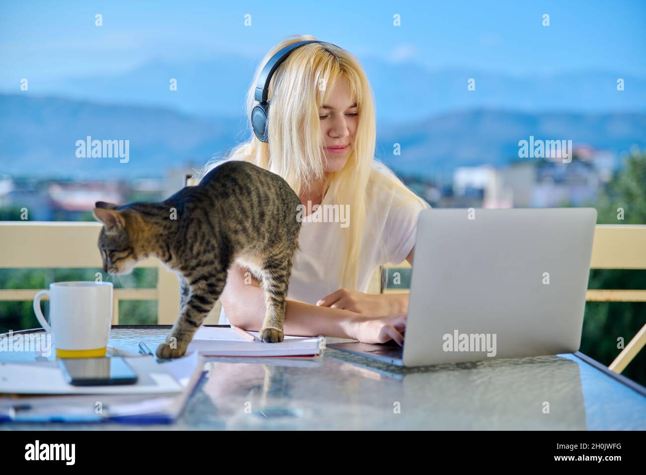 Female student studies at home online using a laptop Stock Photo - Alamy