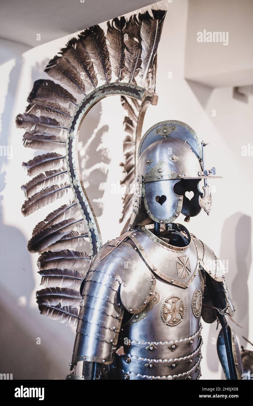 Mir, Belarus - August 03, 2019: Armor of winged hussars, consisting of ...
