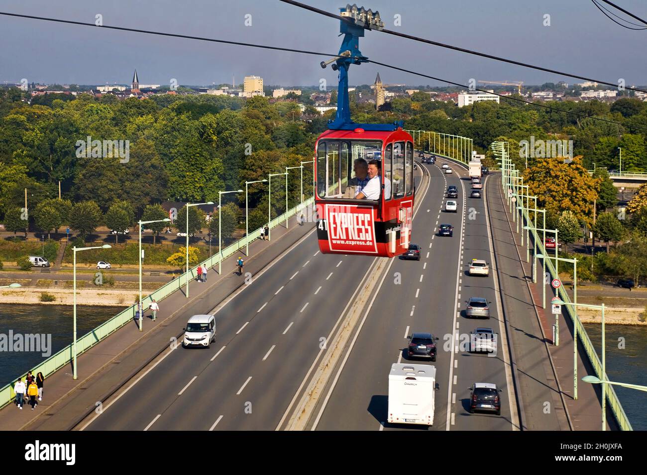 Gondola of the Rheinbahn with traffic on the Zoo Bridge, Germany, North ...