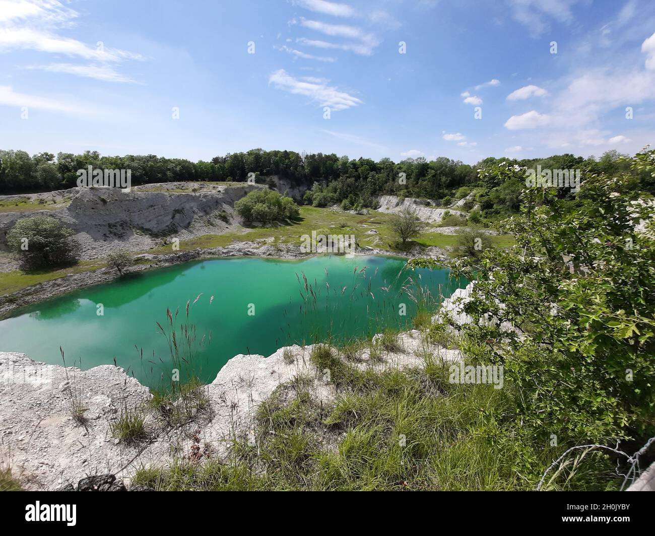 turquoise lake in a former lime stones quarry, Germany, North Rhine ...