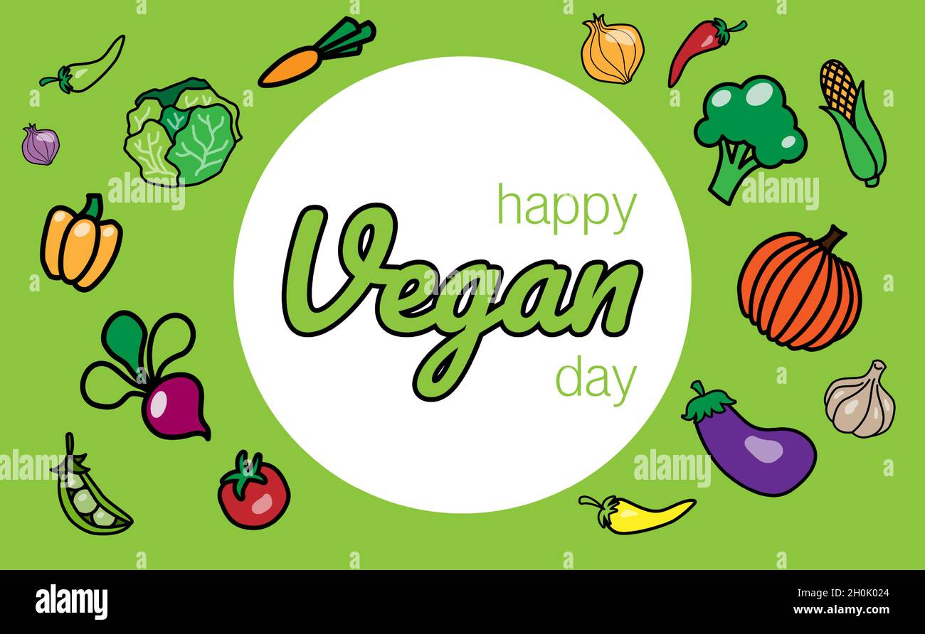 Colorful vegetables happy vegan day poster design. Poster, card, banner ...
