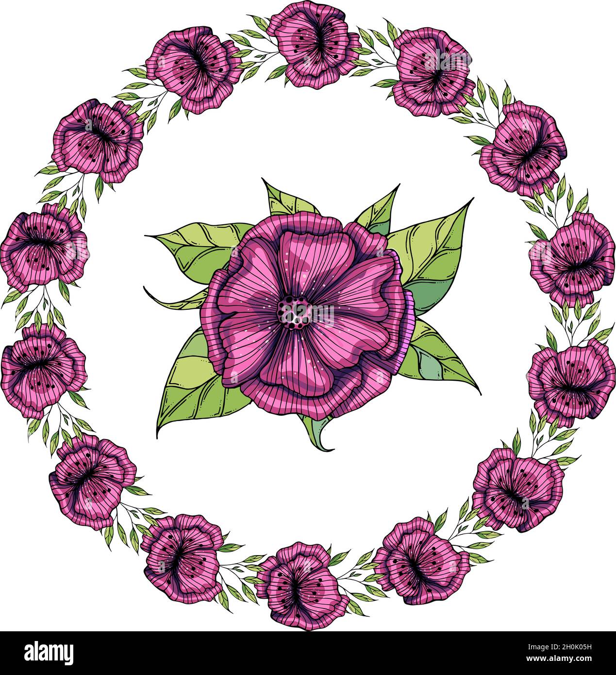 Flowers and herbs wreath Stock Vector Images - Alamy