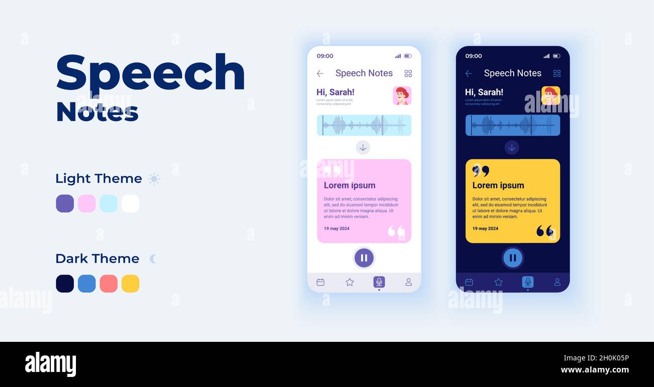 Speech notes cartoon smartphone interface vector templates set Stock ...