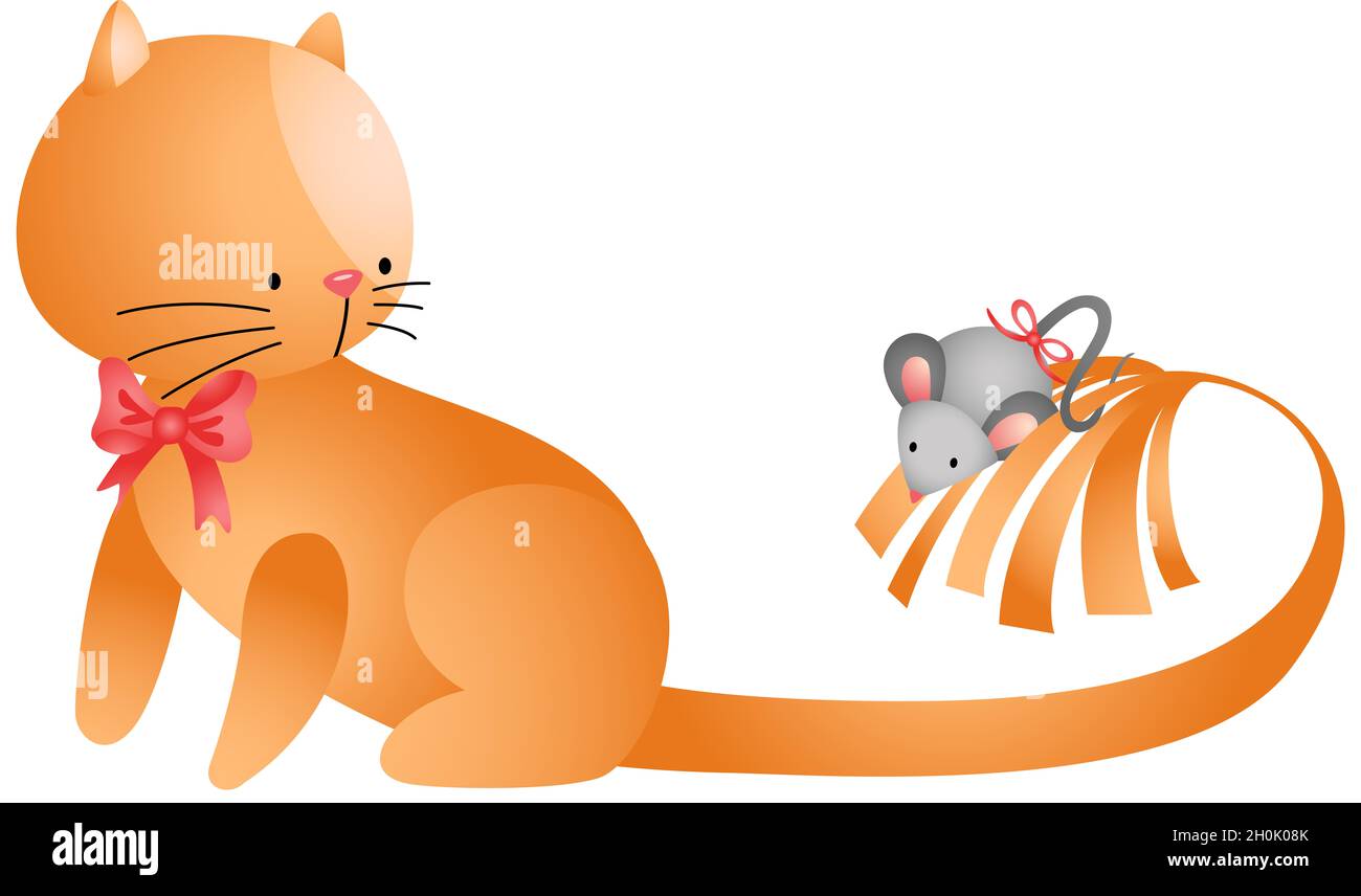 Cute cat with little mouse on its tail Stock Photo - Alamy