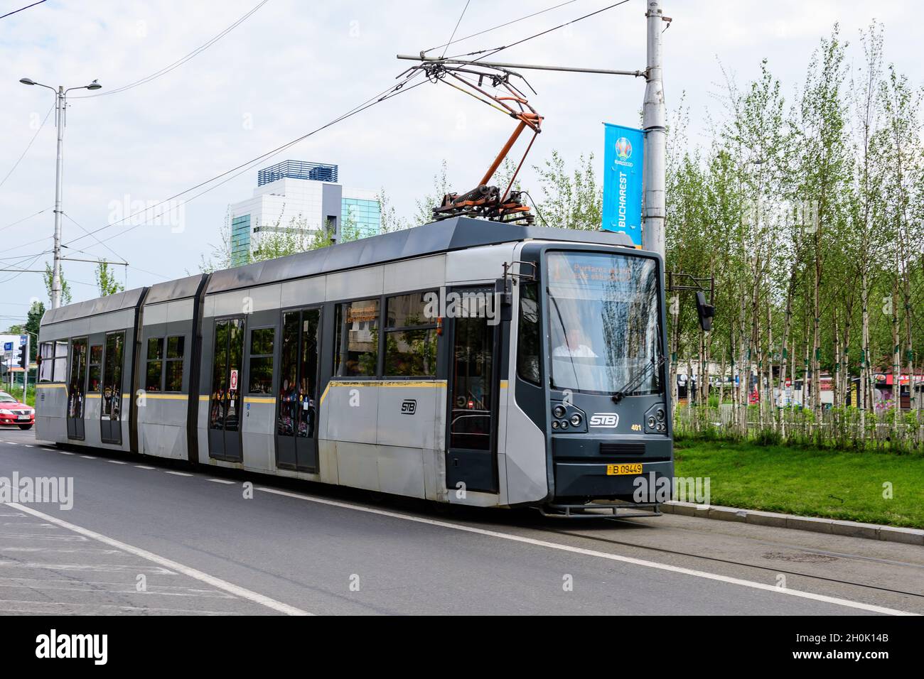 Bucharest, Romania - 6 June 2021: Old dark grey electric tram in Piata ...