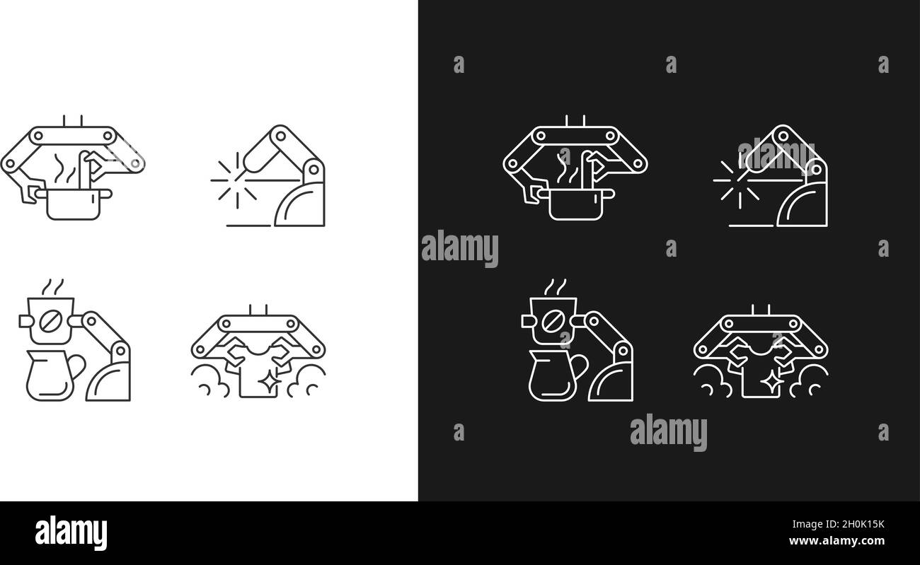 Automated mechanical devices linear icons set for dark and light mode ...
