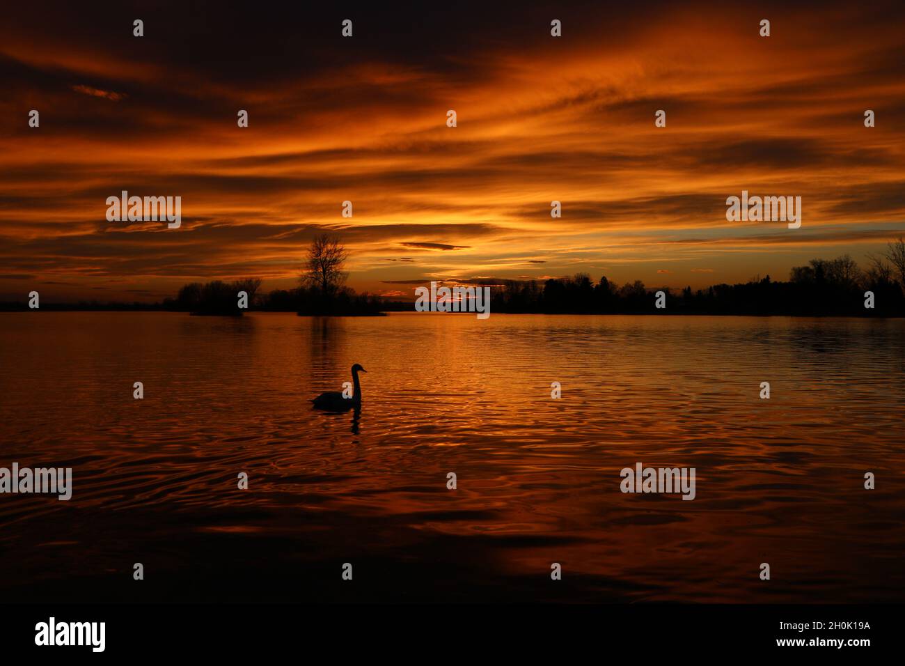 Lakeside winter sunset Stock Photo - Alamy