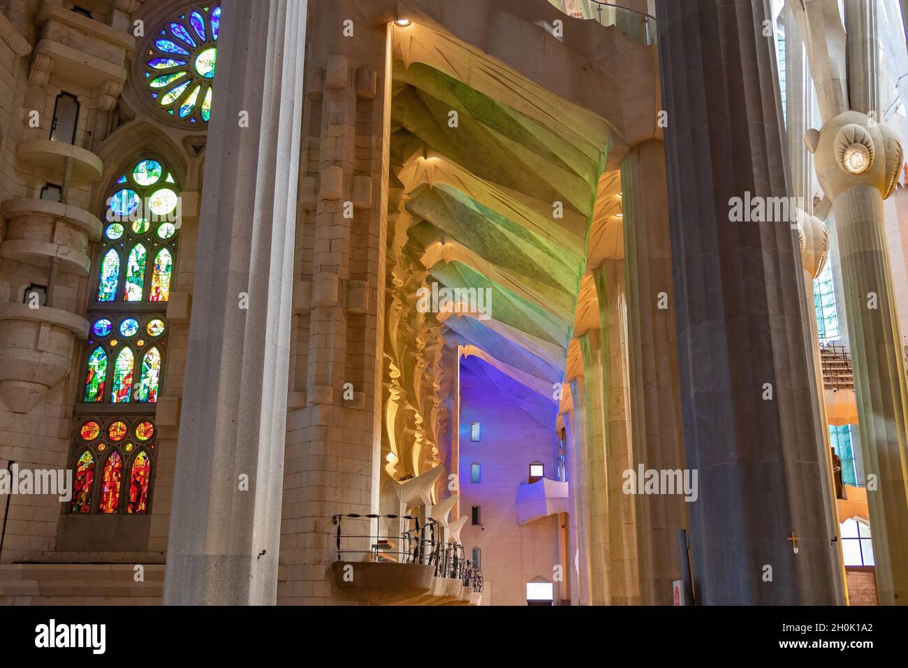 Barcelona, Spain - September 19, 2021:Lights coming through the stained ...