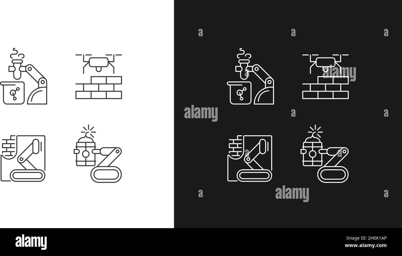 Automation in different industries linear icons set for dark and light ...