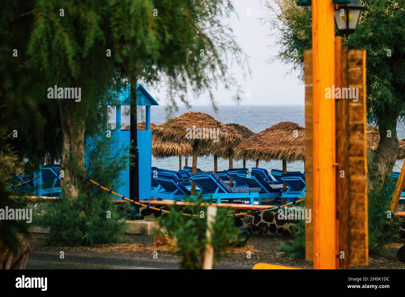 Santorini Island, Perissa, Greece - October 12, 2021 Bar restaurant ...