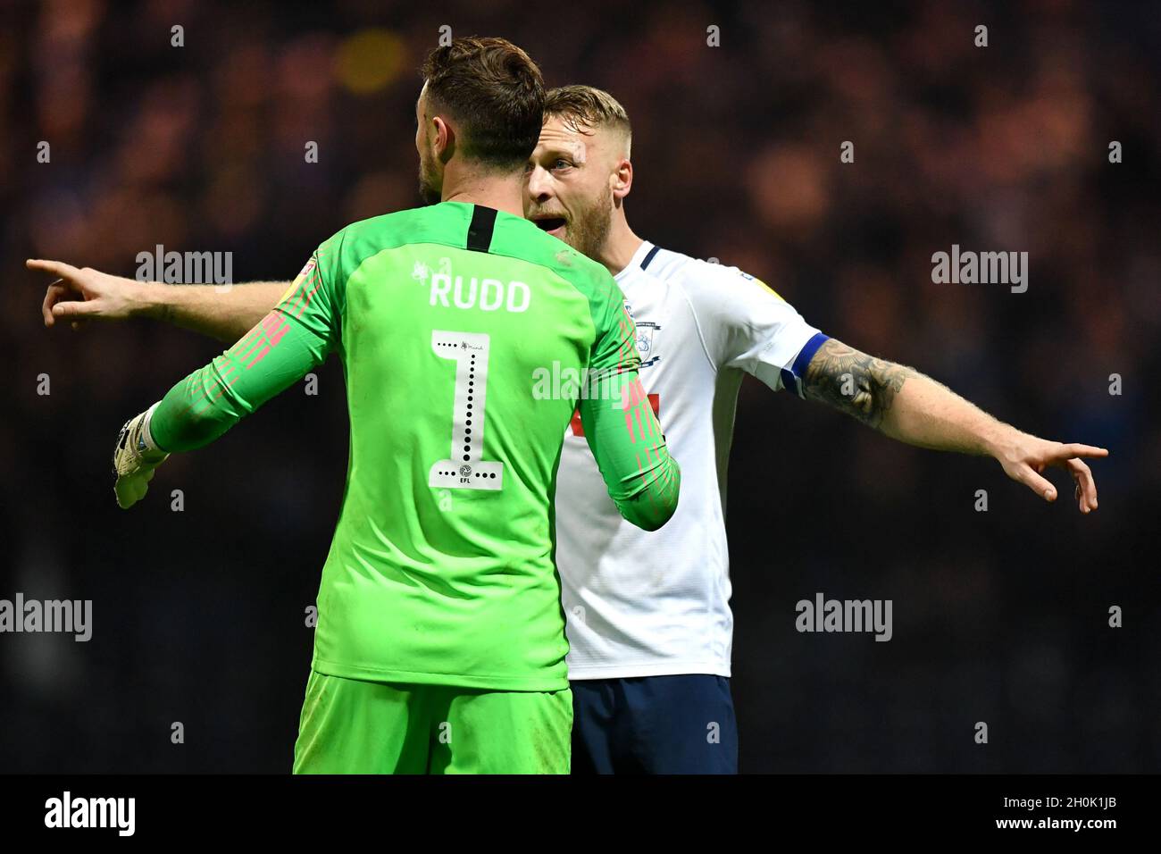Preston North End's Tom Clarke and goalkeeper Declan Rudd Stock Photo ...