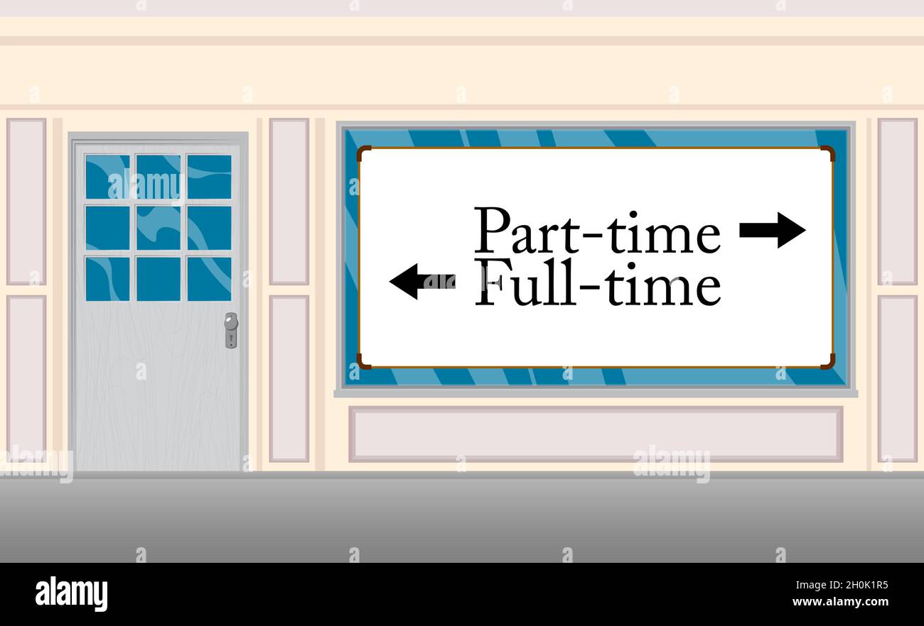 Part-time and Full-time text with arrows with front door background ...
